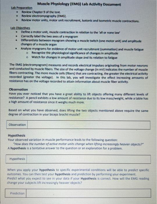 Solved Muscle Physlology (EMG) Lab Acthvity Document Lab | Chegg.com