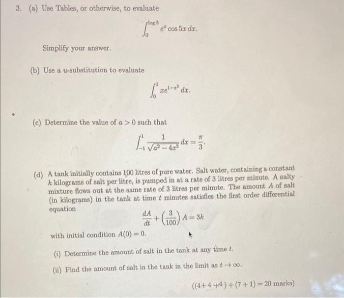 Solved 3. (a) Use Tables, or otherwise, to evaluate | Chegg.com