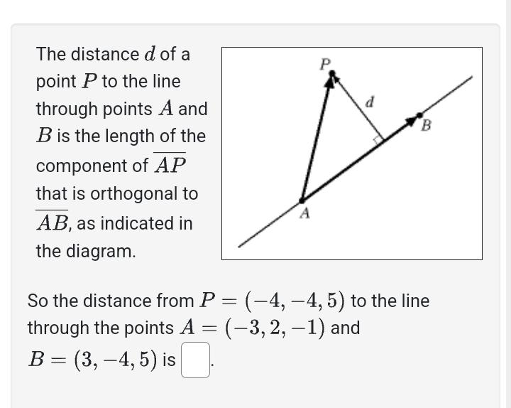 Solved The distance d ﻿of a point P ﻿to the line through | Chegg.com
