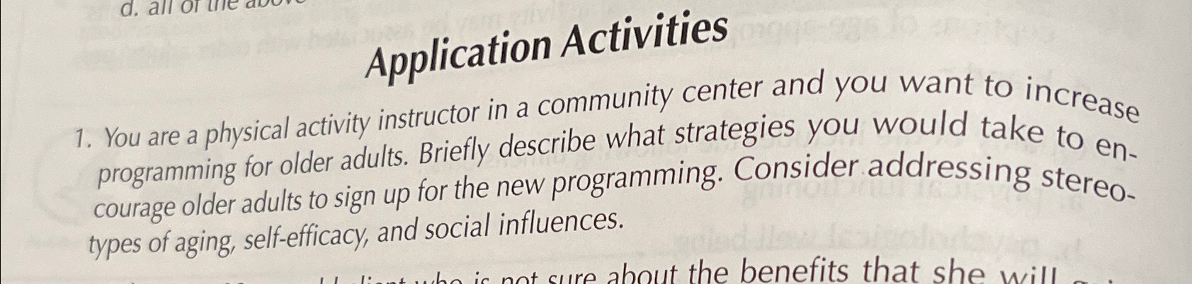 Solved Application ActivitiesYou are a physical activity | Chegg.com