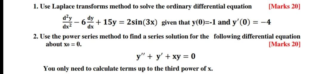 Solved 1. Use Laplace transforms method to solve the | Chegg.com