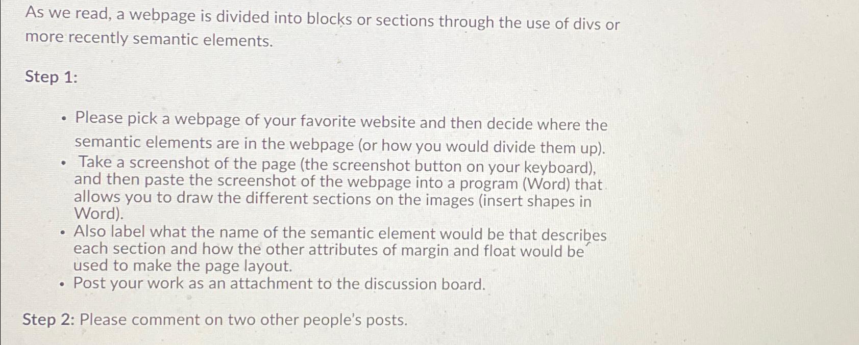 Solved As we read, a webpage is divided into blocks or | Chegg.com