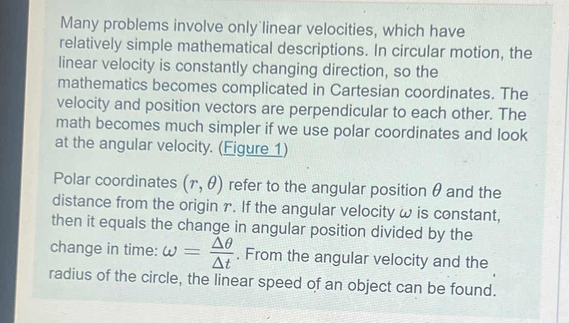 Solved Many problems involve only linear velocities, which | Chegg.com