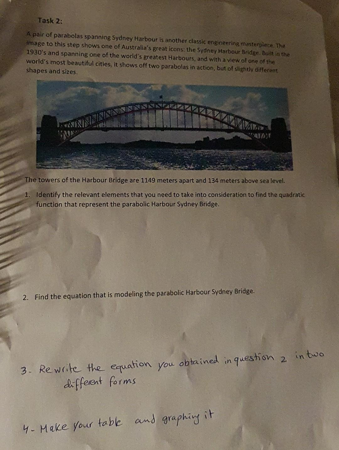 Solved 1ask 2: A pair of parabolas spanning Sydney Harbour | Chegg.com