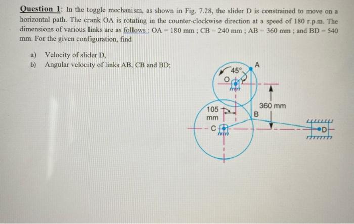 Solved Question 1: In the toggle mechanism, as shown in Fig. | Chegg.com