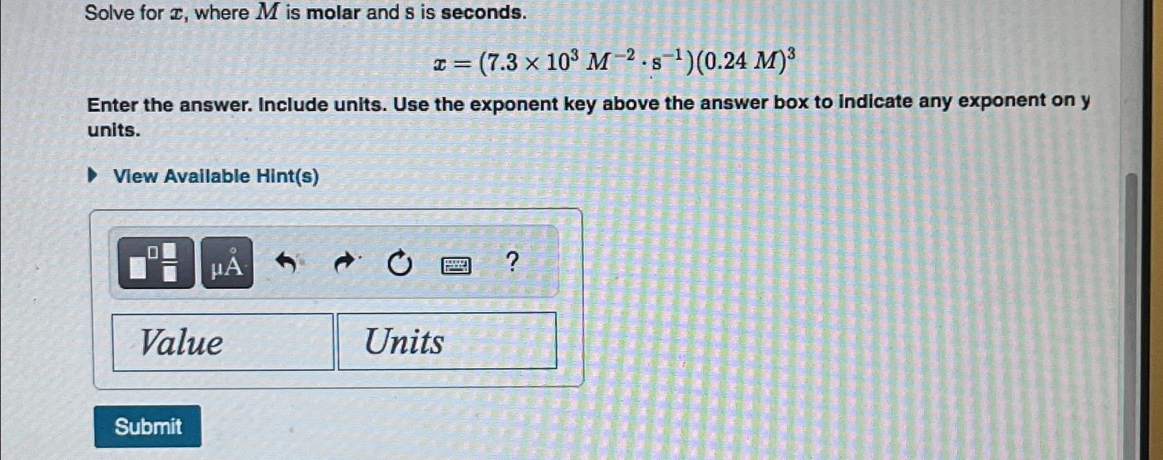 Solved Solve for x, ﻿where M ﻿is molar and s ﻿is | Chegg.com