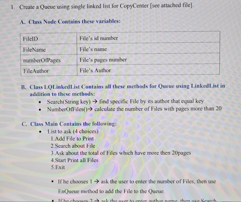 Solved 1. Create a Queue using single linked list for | Chegg.com