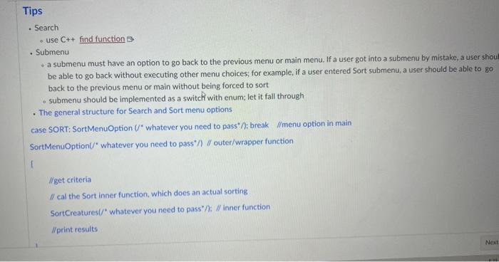 Solved Objective: to write search, submenu, learn to modify | Chegg.com