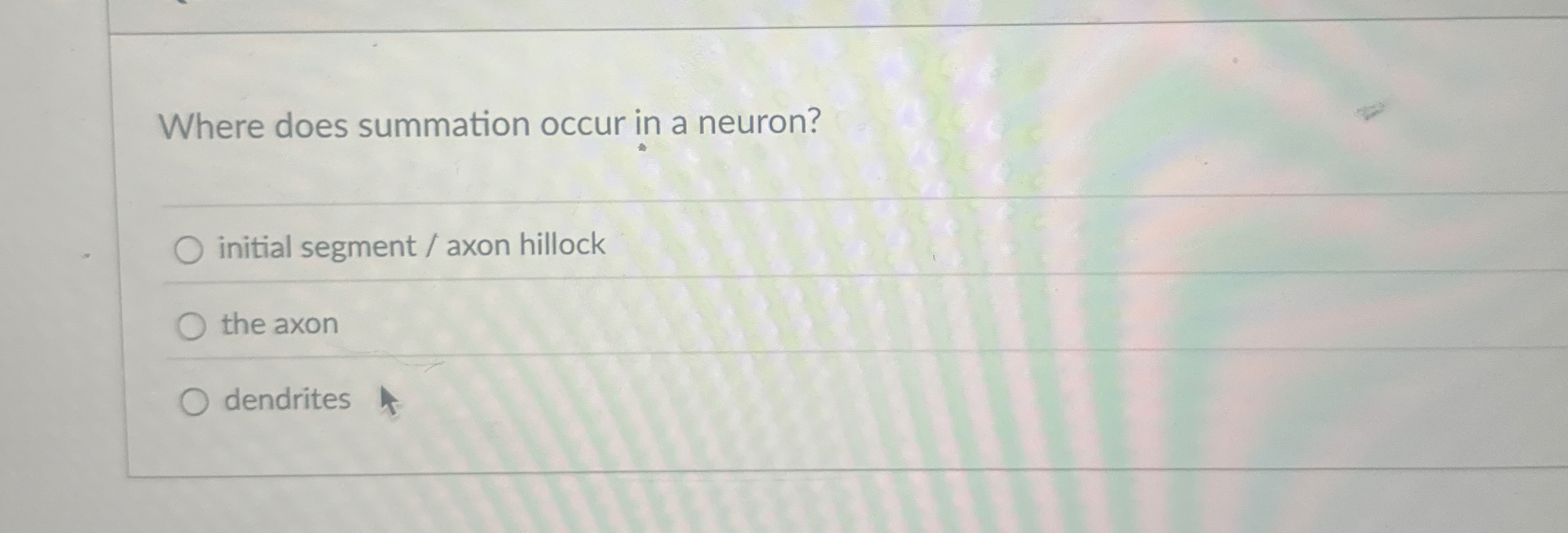 Where does summation occur in a neuron?initial | Chegg.com