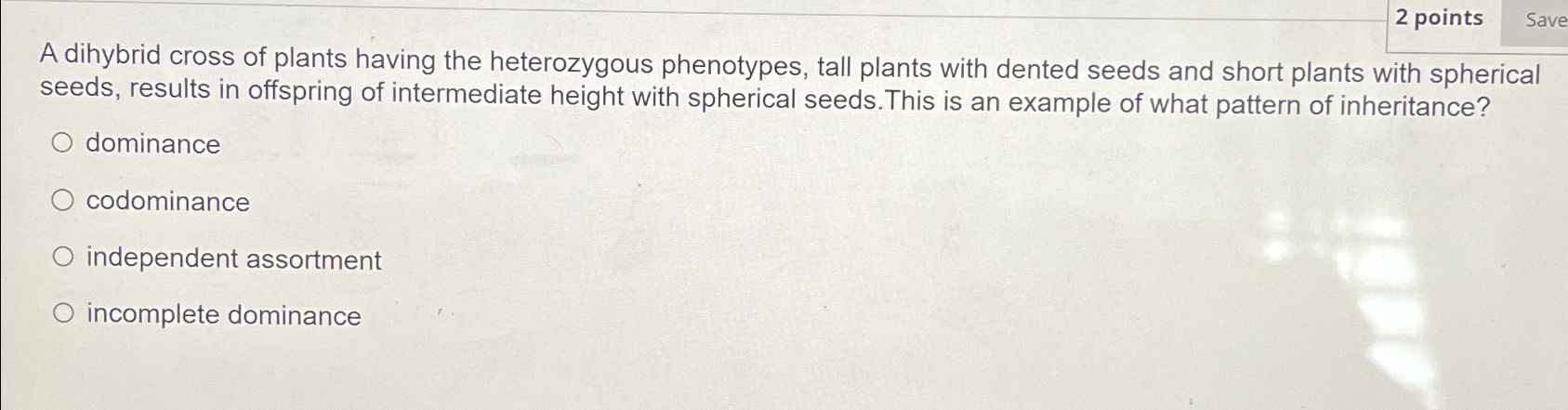 Solved 2 ﻿pointsA dihybrid cross of plants having the | Chegg.com