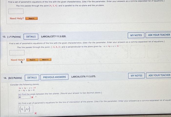 Solved Find a set of parametric equations of the line with | Chegg.com
