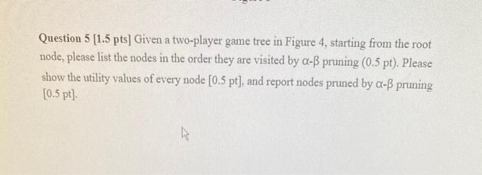 Solved Question 5 15 Pts Given A Two Player Game Tree In 