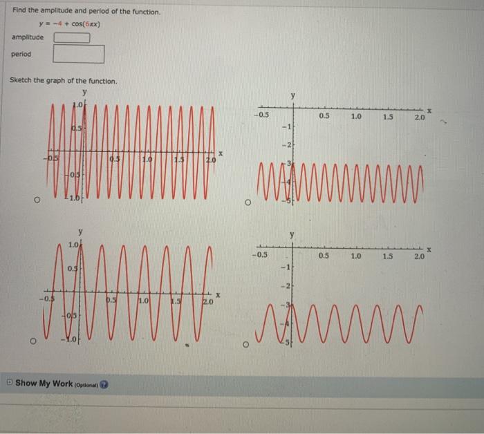 Solved Find the amplitude and period of the function y = -4 | Chegg.com