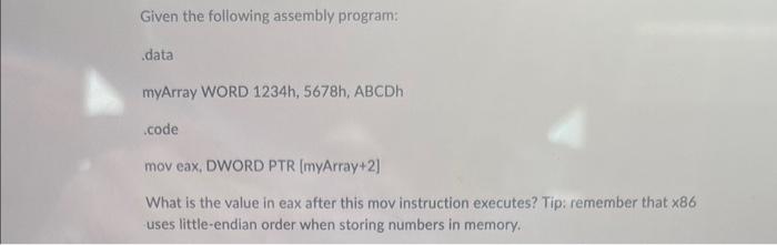 Solved Given The Following Assembly Program Data Myarray 