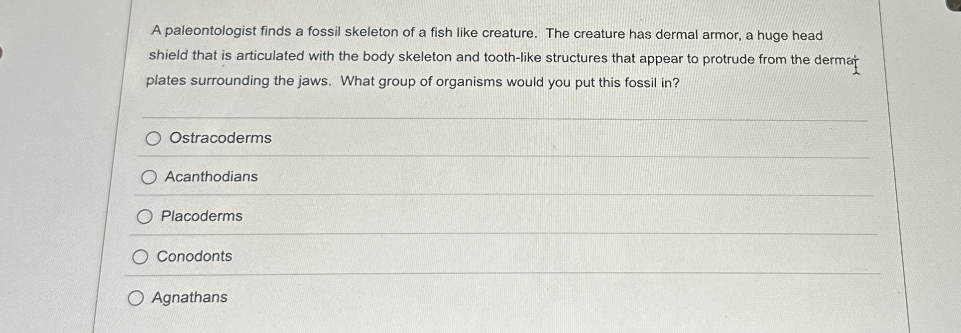 Solved A paleontologist finds a fossil skeleton of a fish | Chegg.com