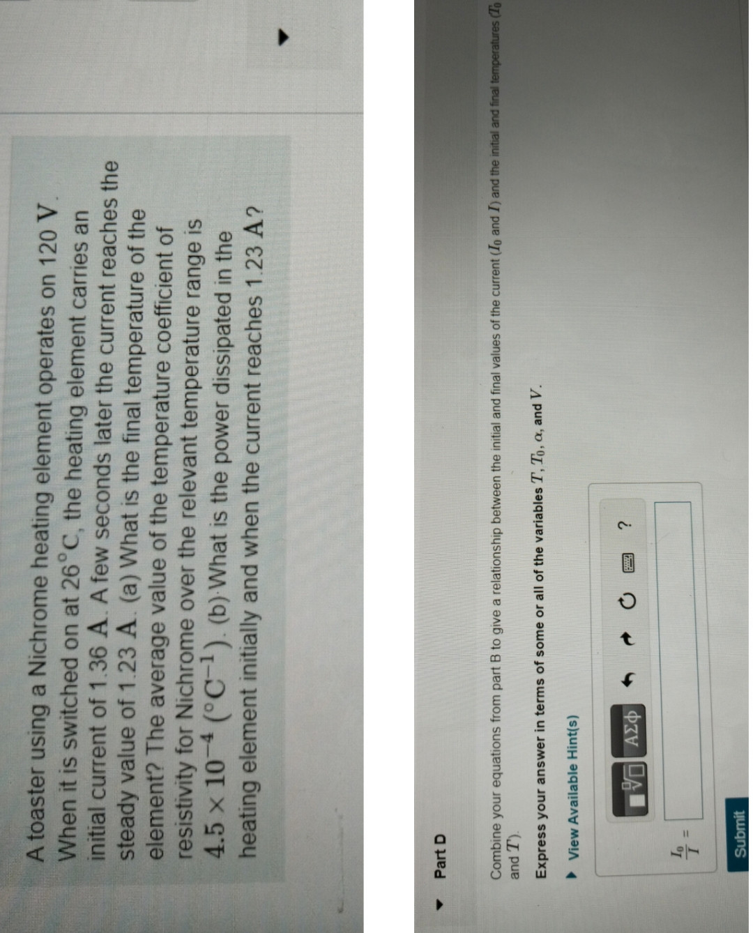 Solved A toaster using a Nichrome heating element operates | Chegg.com