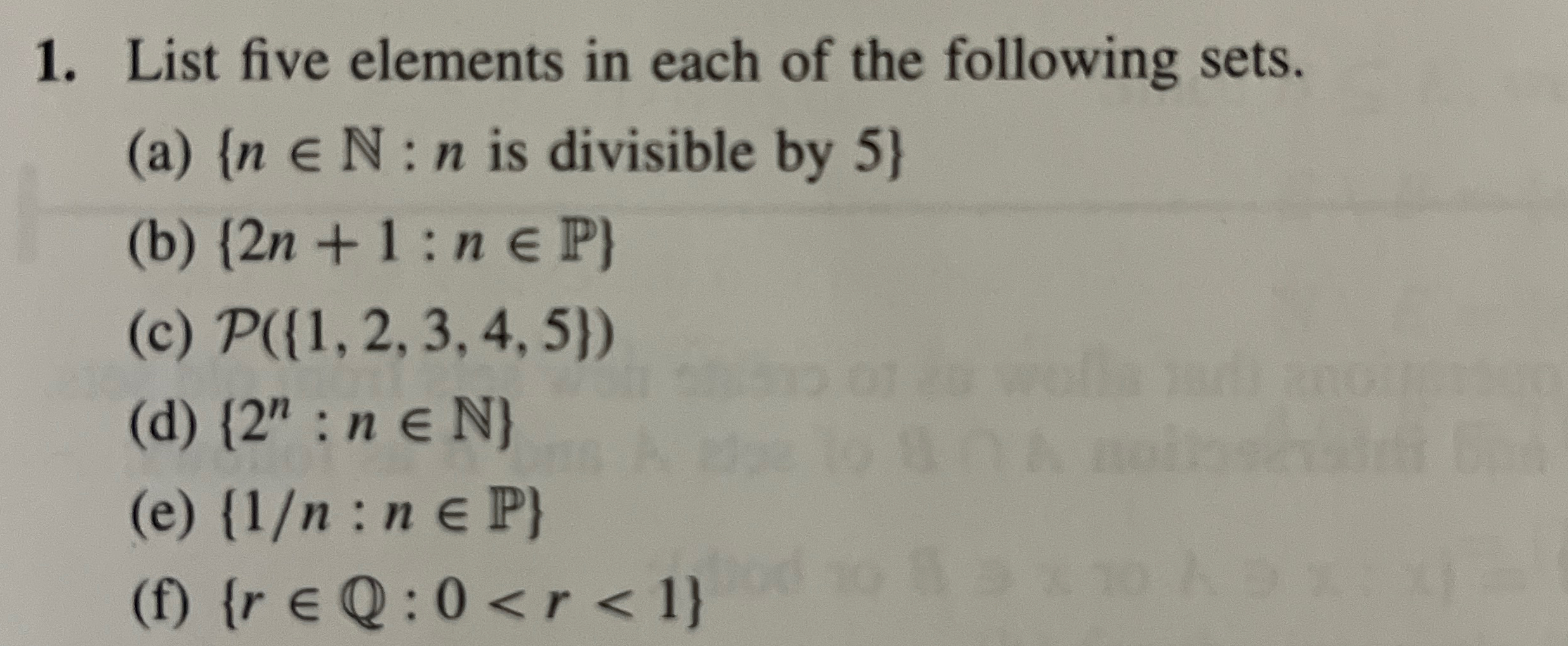 Solved List five elements in each of the following sets.(a) | Chegg.com