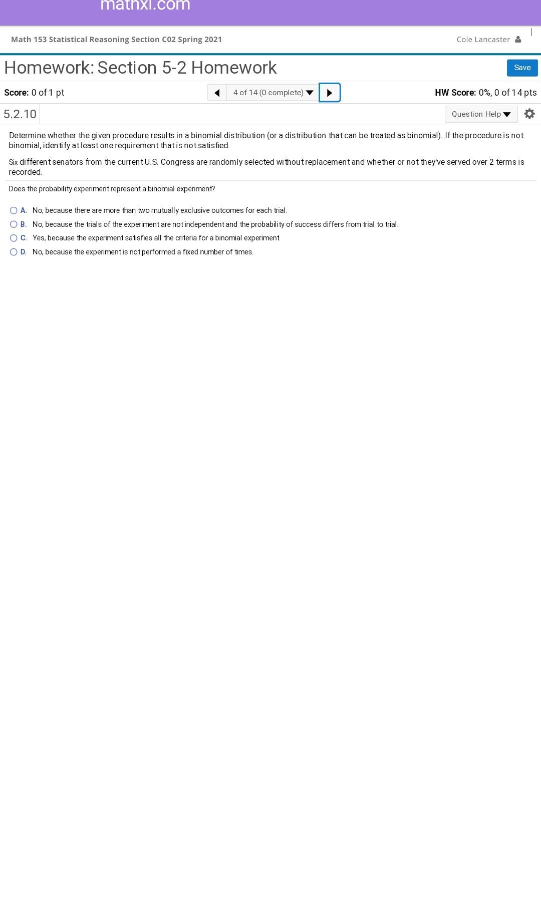 Solved mathxi.com Math 153 Statistical Reasoning Section CO2 | Chegg.com