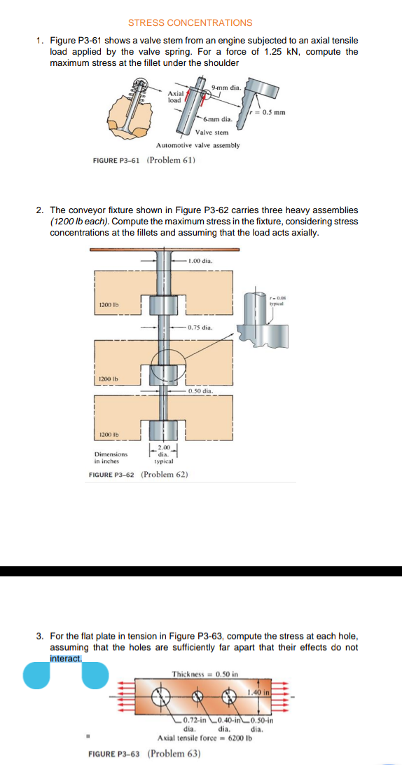 [Solved]: STRESS CONCENTRATIONS Figure P3-61 shows a valve s