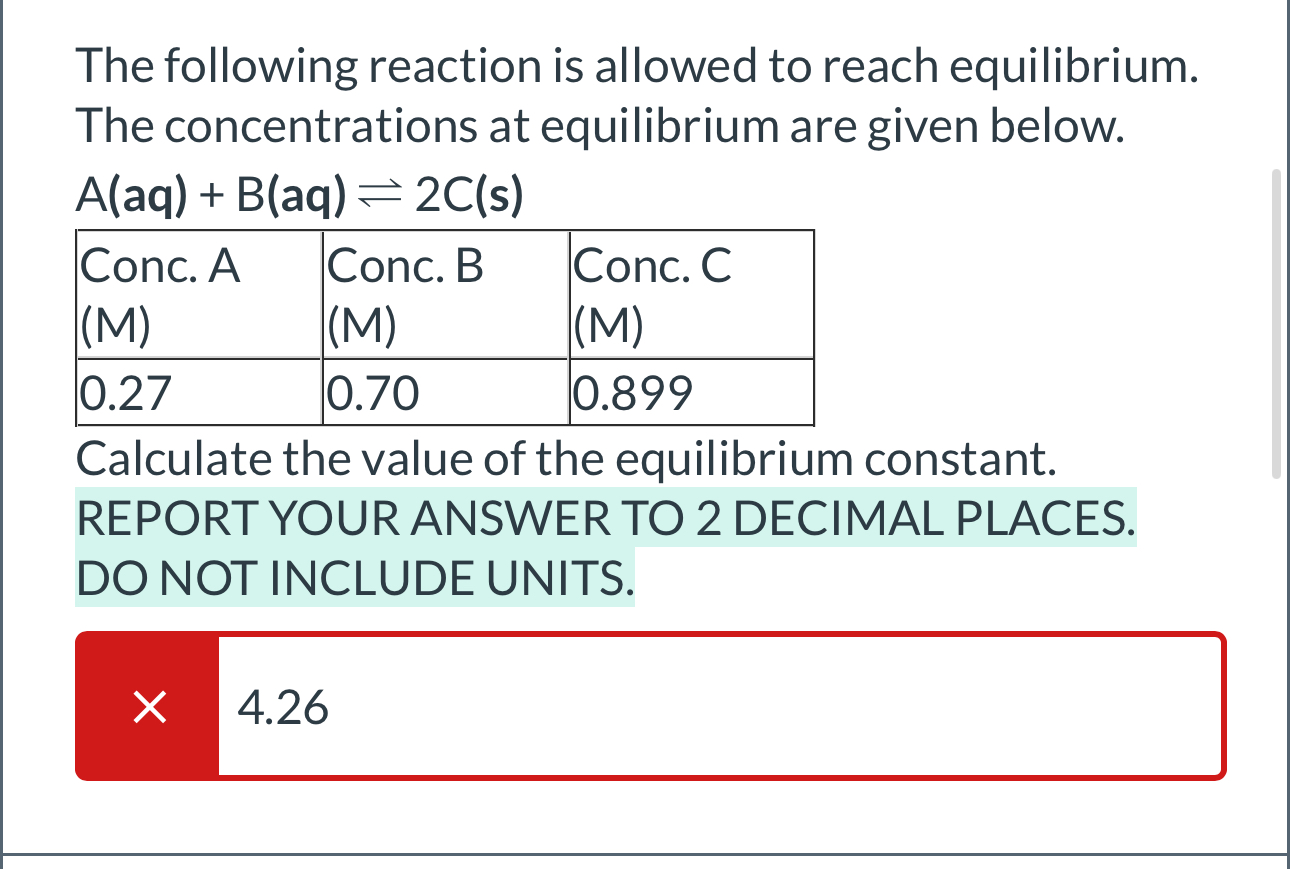 Solved The following reaction is allowed to reach | Chegg.com