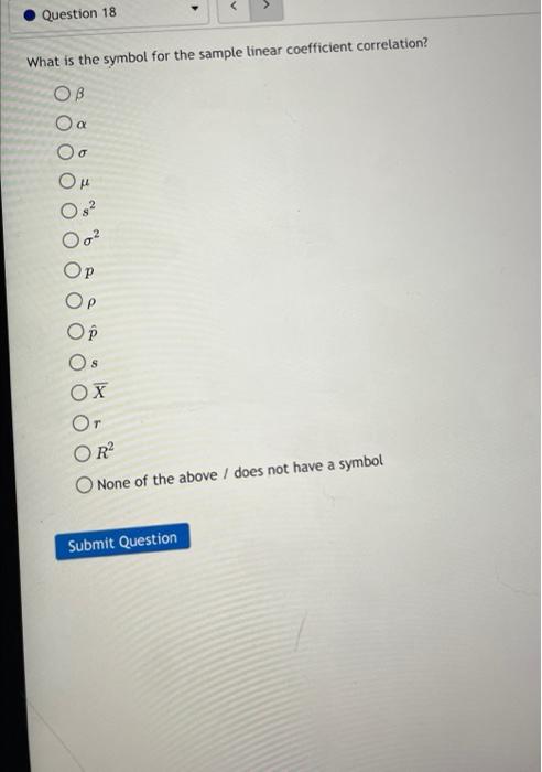 Solved What is the symbol for the sample linear coefficient | Chegg.com