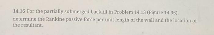 Solved 14.16 For the partially submerged backfill in Problem | Chegg.com