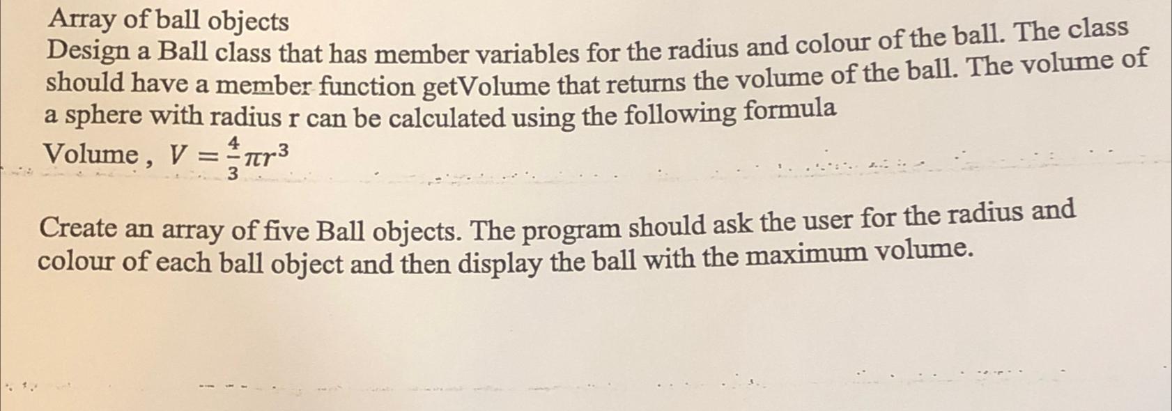 Solved Array of ball objectsDesign a Ball class that has | Chegg.com