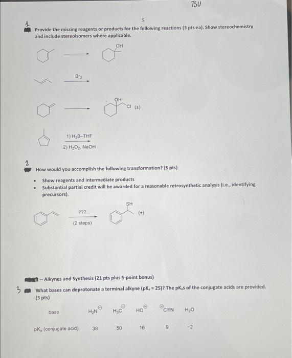Solved Provide the missing reagents or products for the | Chegg.com