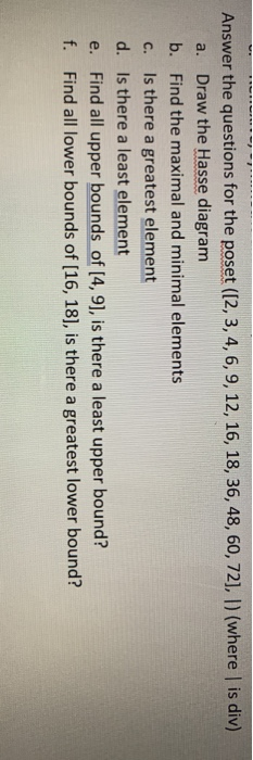 Solved Answer the questions for the poset ([2,3,4,6,9, 12, | Chegg.com