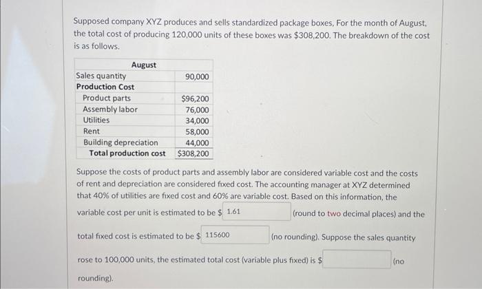 Solved Supposed company XYZ produces and sells standardized | Chegg.com