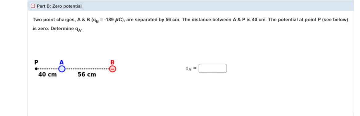 Solved Part B: Zero potential\\nTwo point charges, | Chegg.com