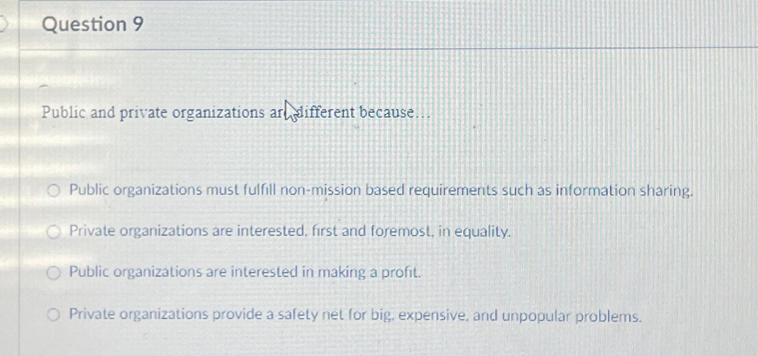 Solved Question 9Public and private organizations ar | Chegg.com