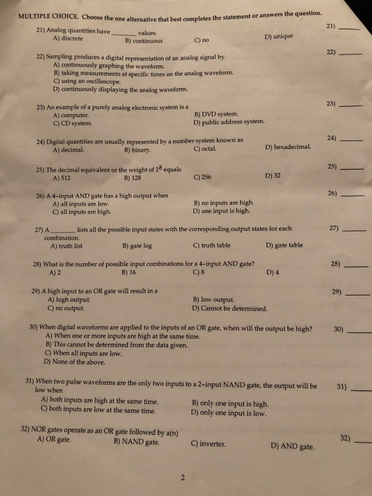 Solved MULTIPLE CHOICE. Choose the one alternative that best | Chegg.com