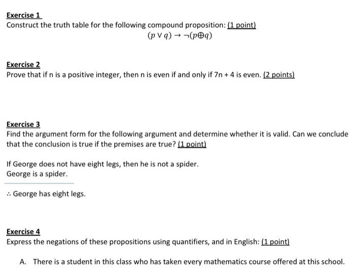 Solved Exercise 1 Construct the truth table for the | Chegg.com