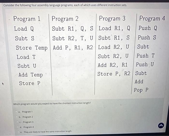 Solved Consider The Following Four Assembly Language