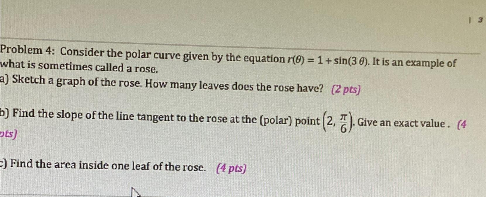 Solved Problem 4: Consider the polar curve given by the | Chegg.com