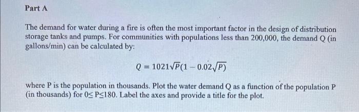 Solved Part A The demand for water during a fire is often | Chegg.com