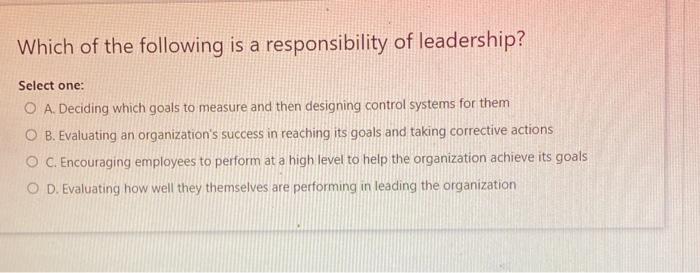 Solved Which of the following is a responsibility of | Chegg.com