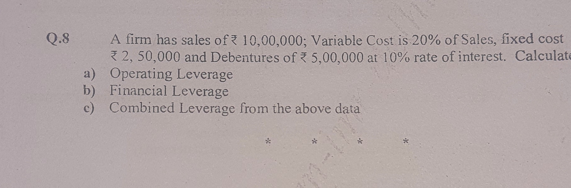 Solved Q. 8 ﻿A firm has sales of ₹10,00,000; Variable Cost | Chegg.com