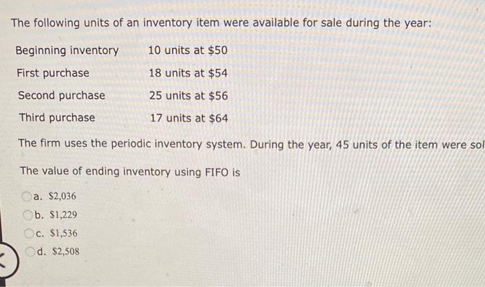 Solved The following units of an inventory item were | Chegg.com