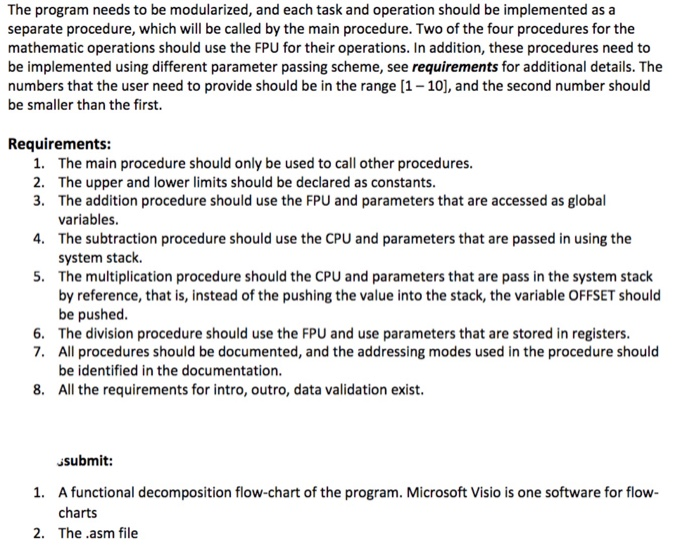 The program needs to be modularized, and each task | Chegg.com