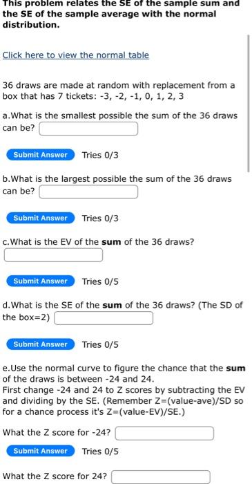 Solved This problem relates the SE of the sample sum and the | Chegg.com
