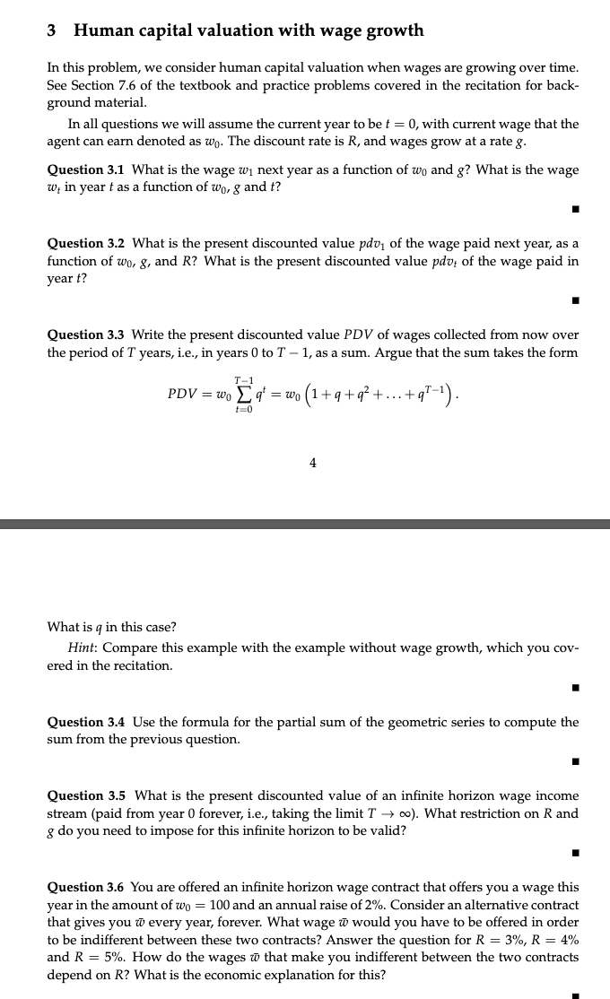 Solved 3 ﻿Human capital valuation with wage growthIn ﻿this | Chegg.com