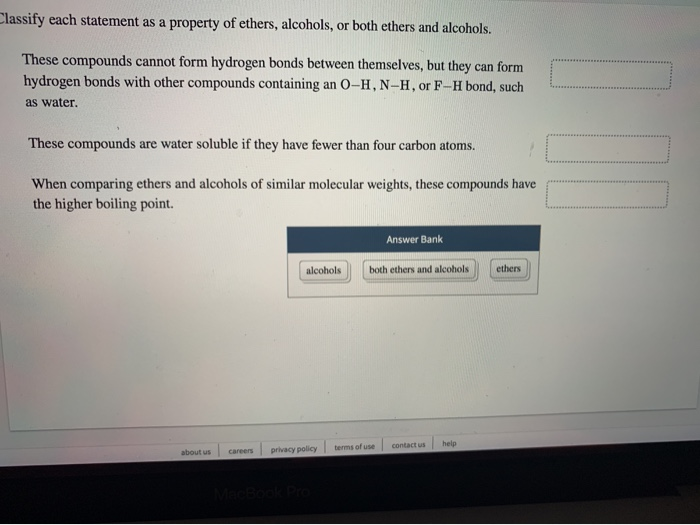 Solved Classify each statement as a property of ethers, | Chegg.com