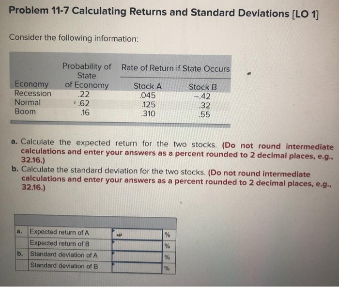 Solved Problem 11-7 Calculating Returns and Standard | Chegg.com