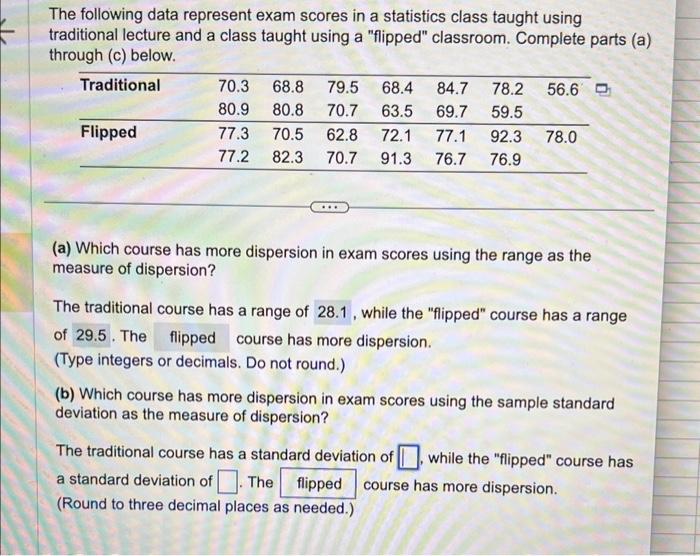 Solved The following data represent exam scores in a | Chegg.com