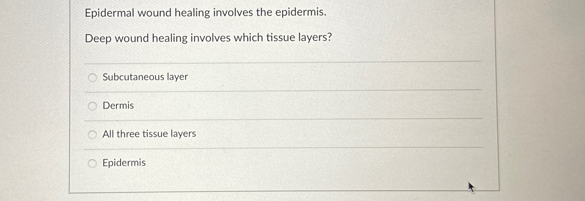 Solved Epidermal wound healing involves the epidermis.Deep | Chegg.com