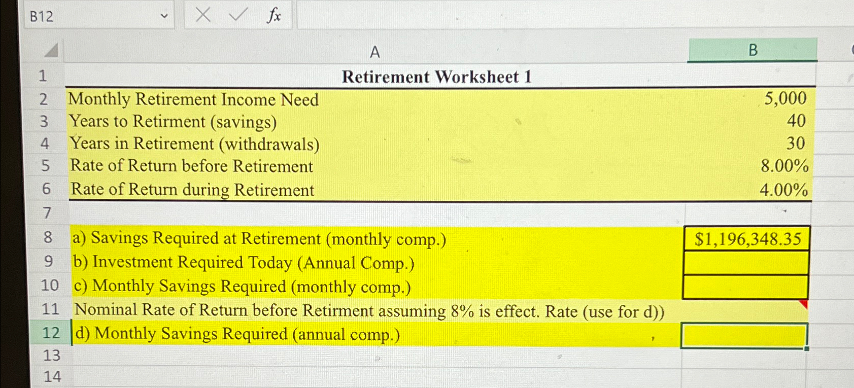 Solved Can you please help me complete this excel worksheet | Chegg.com
