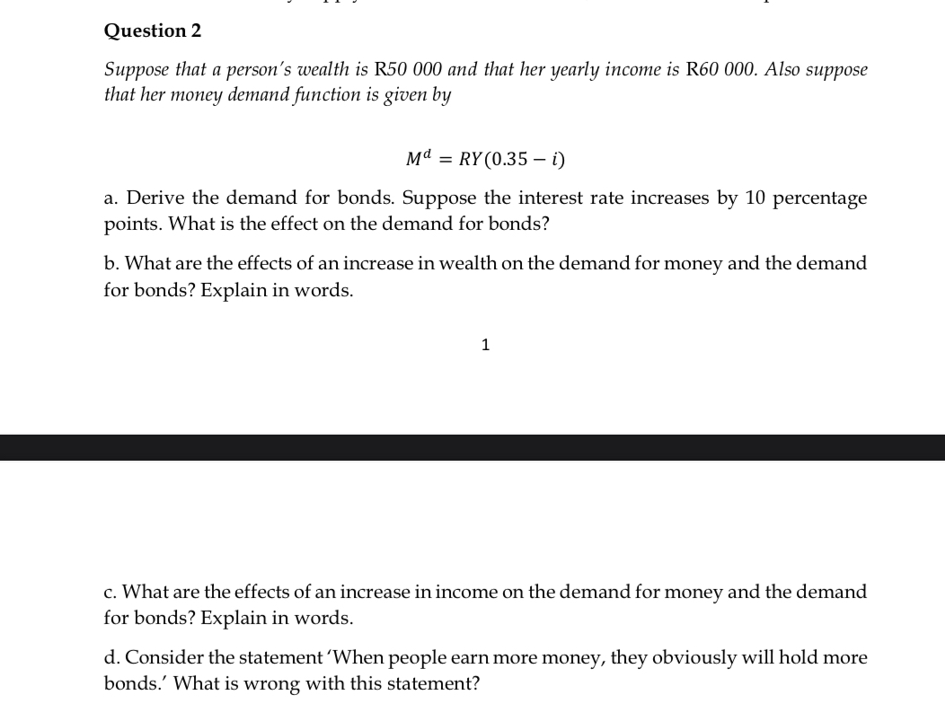 Solved Question 2Suppose that a person's wealth is R50 000 | Chegg.com