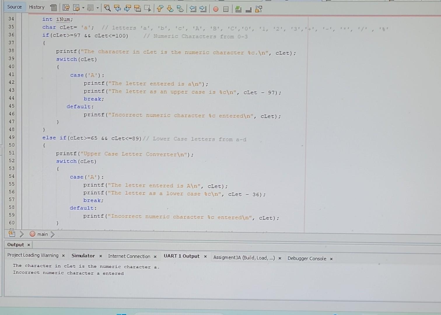 Solved int iNum; if ( CLet >=97 \&\& cLet